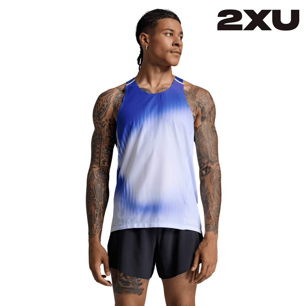 2XU Men Light Speed React Singlet - Glass Gradient Surf / White RFL ...