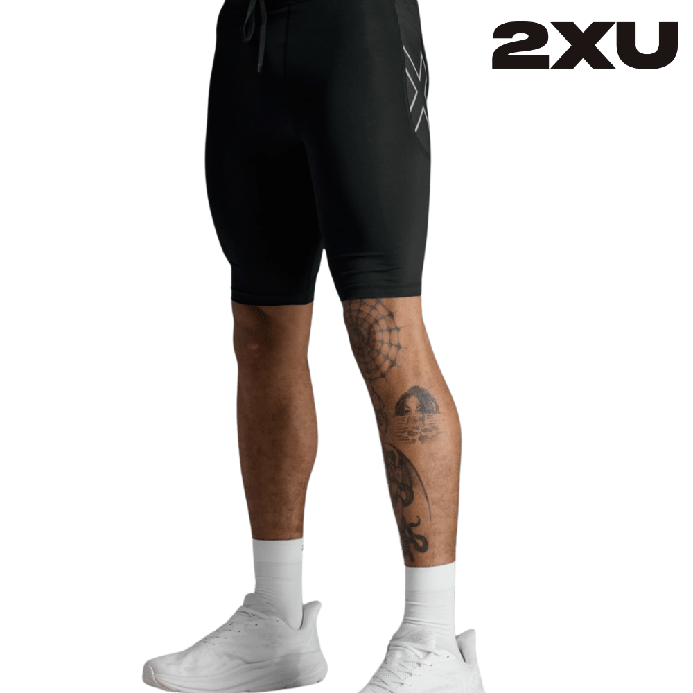 2XU Men Aero Mesh Compression Shorts - Black / Silver Reflective ...